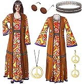 Amazon.com: 6 Pieces Hippie Costume Set 60s 70s Hippie Dress Up Accessories Set Vintage Hippie ...
