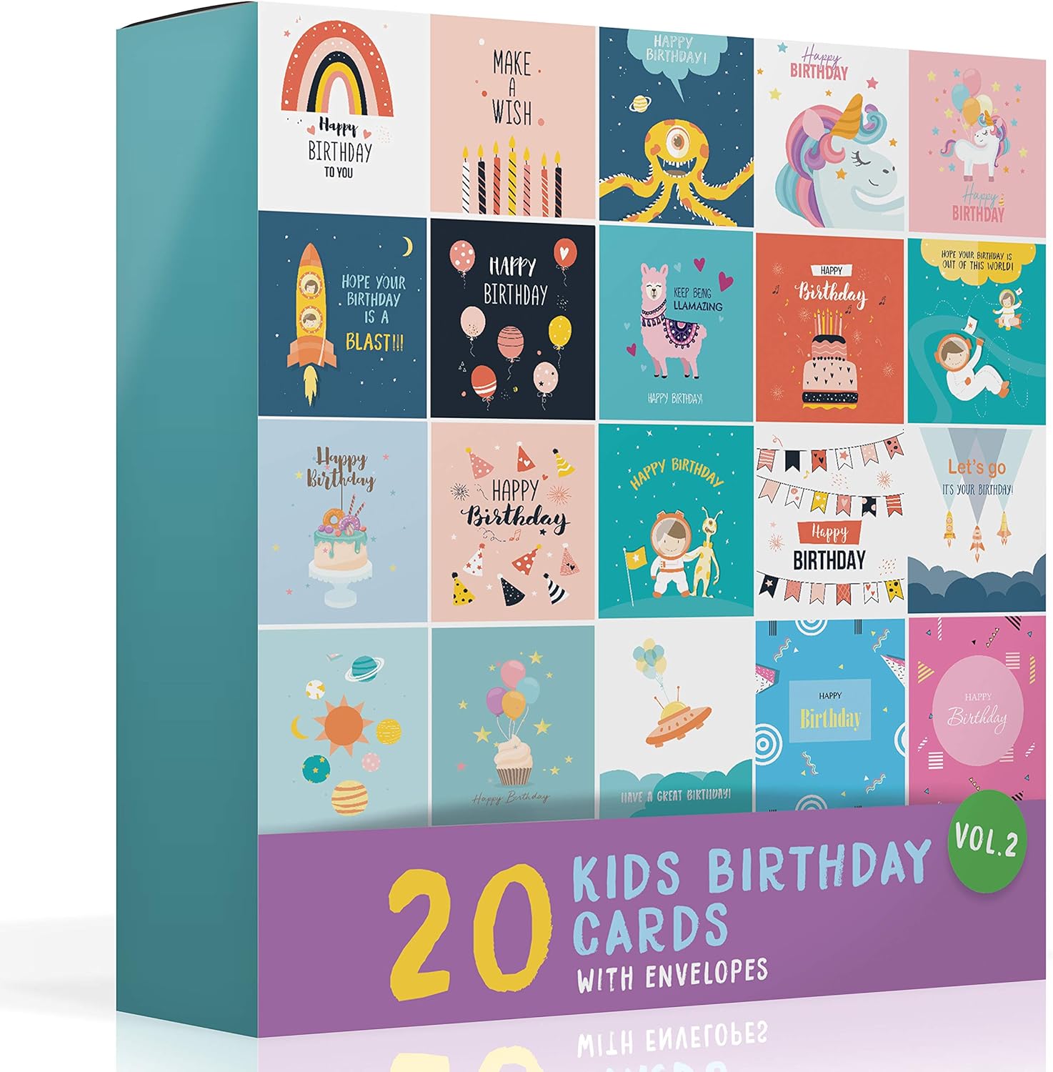 20 x Childrens Birthday Cards Multi-Pack | Square Cards 15cm x 15cm ...