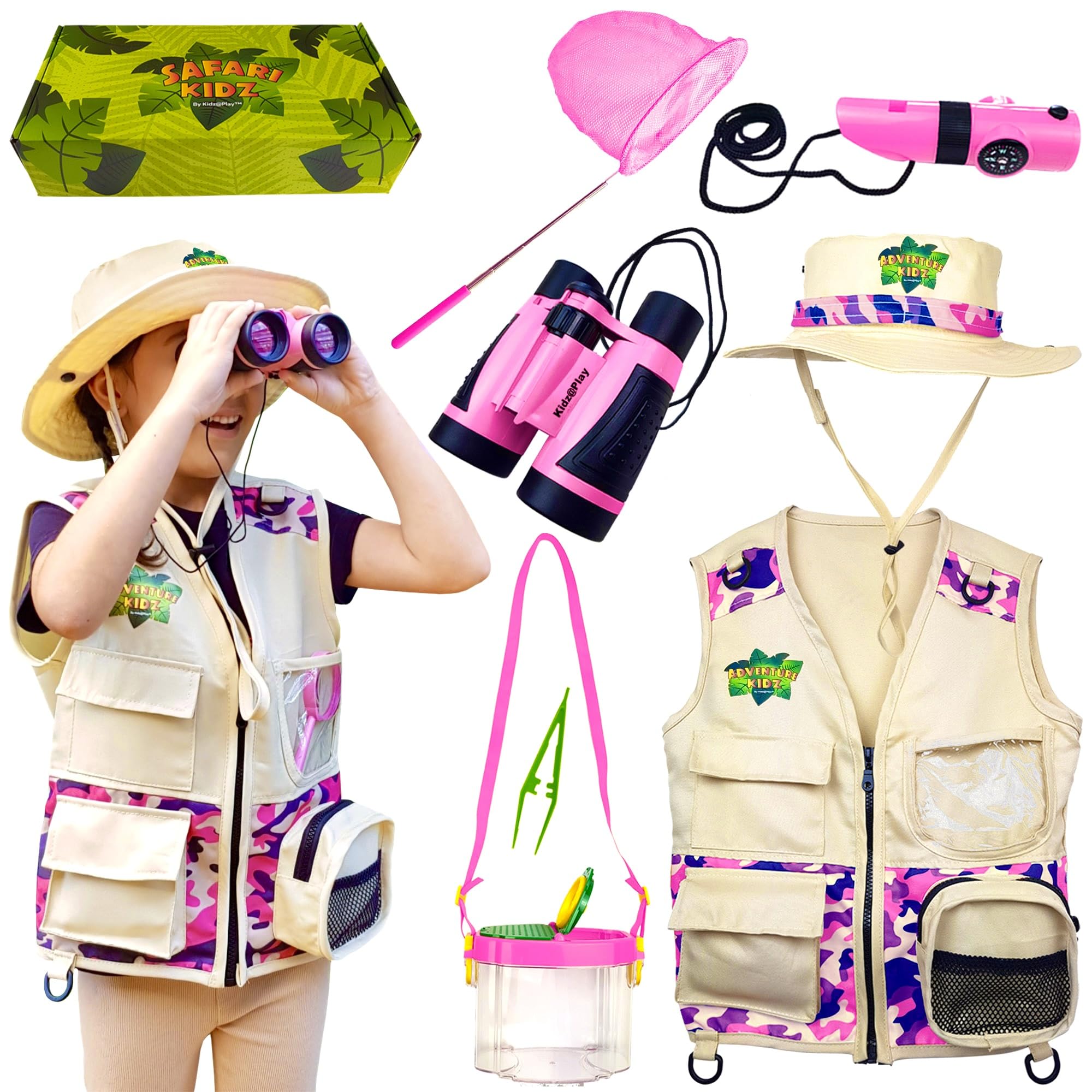 Safari Kidz Outdoor Explorer Kit - Pink Camouflage Cargo Vest and Hat ...