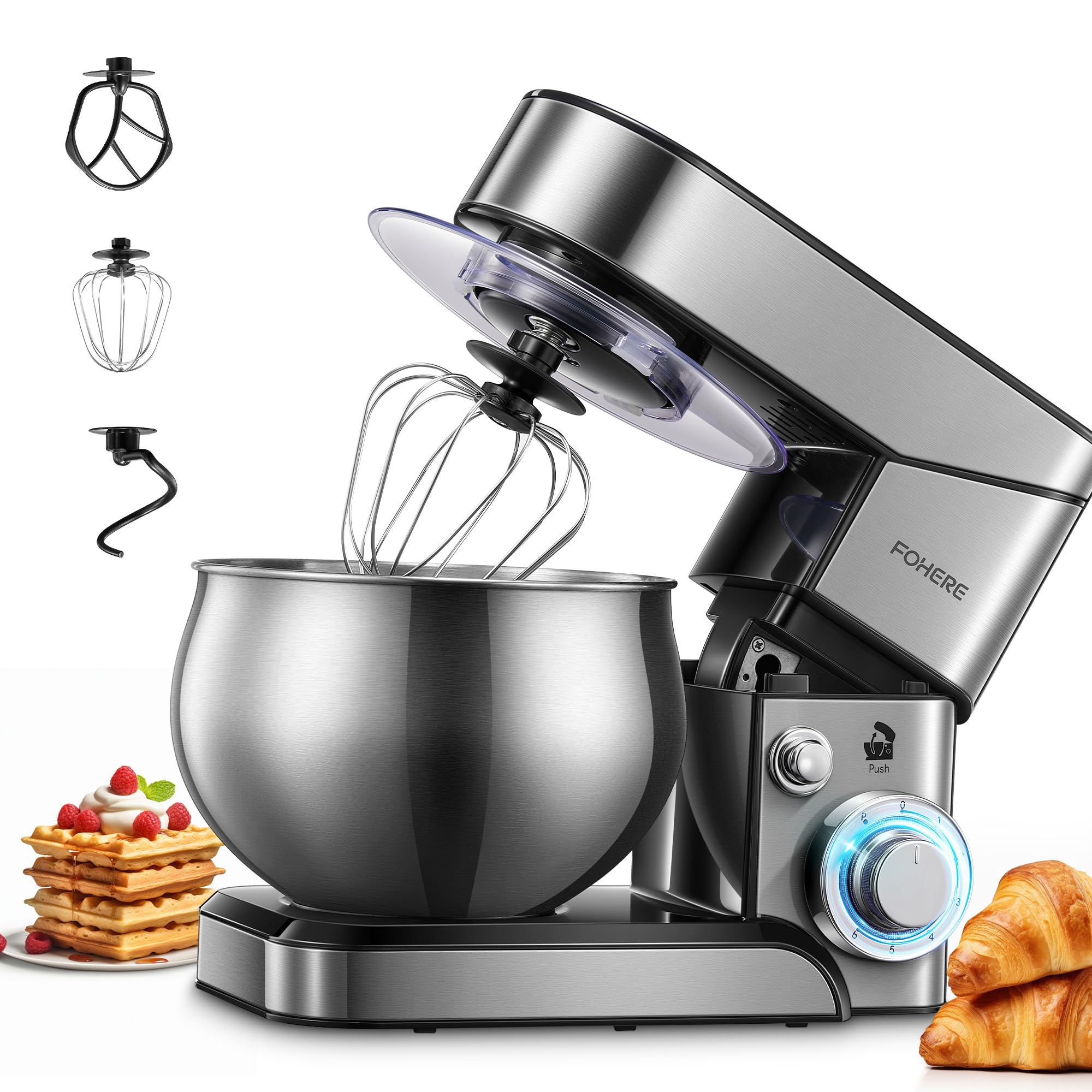 Stand Mixer FOHERE, 5.8 QT Stainless Steel Mixer with Dough Hook ...