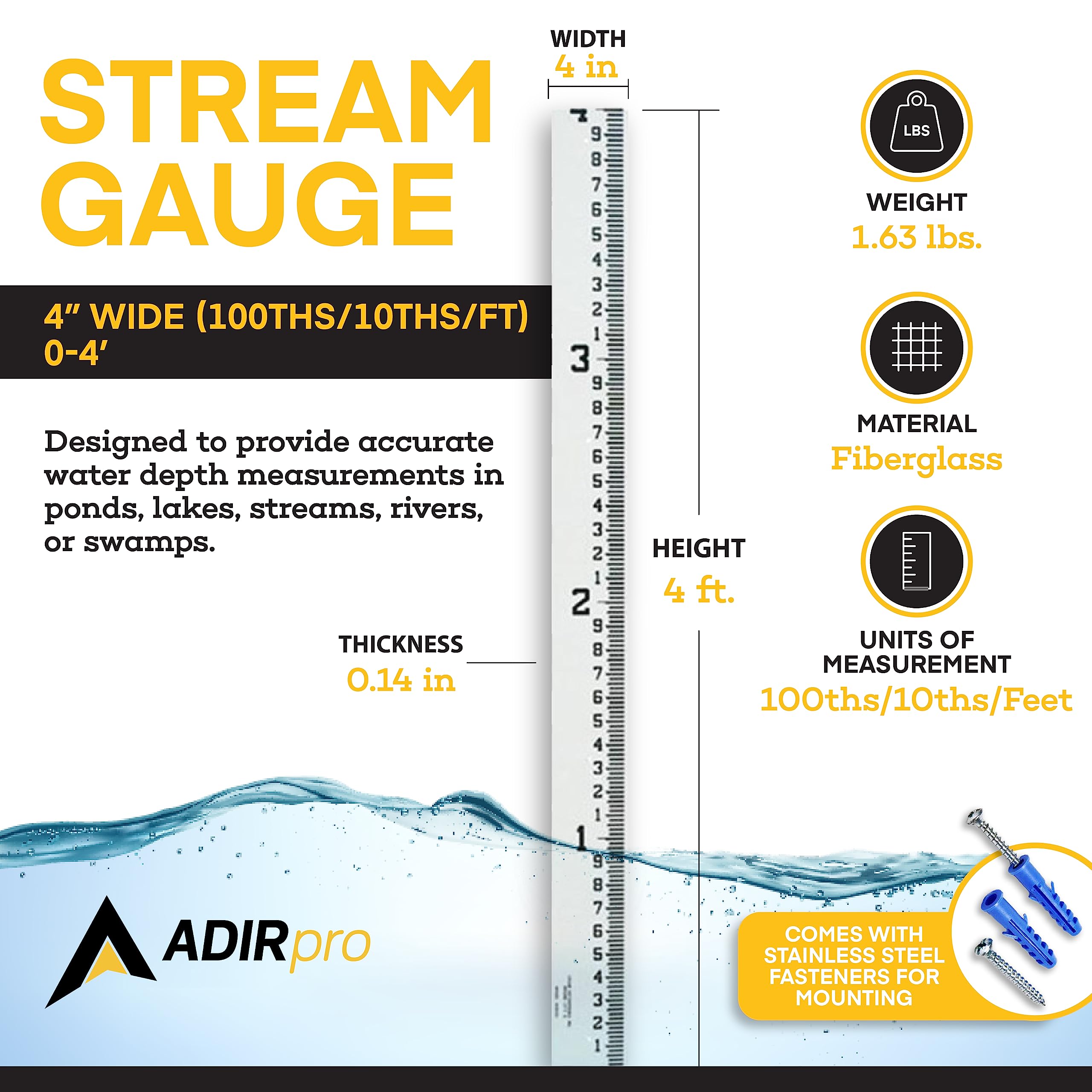 Mua AdirPro 4" Wide Stream Gauge - Heavy Duty Staff Gauge - All Weather ...