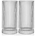 Amazon.com | Ribbed Highball Glasses 16 oz - Set of 4 Vertical Drinking ...