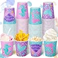 Amazon.com: Whaline 100 Pcs Mermaid Paper Cups 9 oz Marine Animal Paper ...