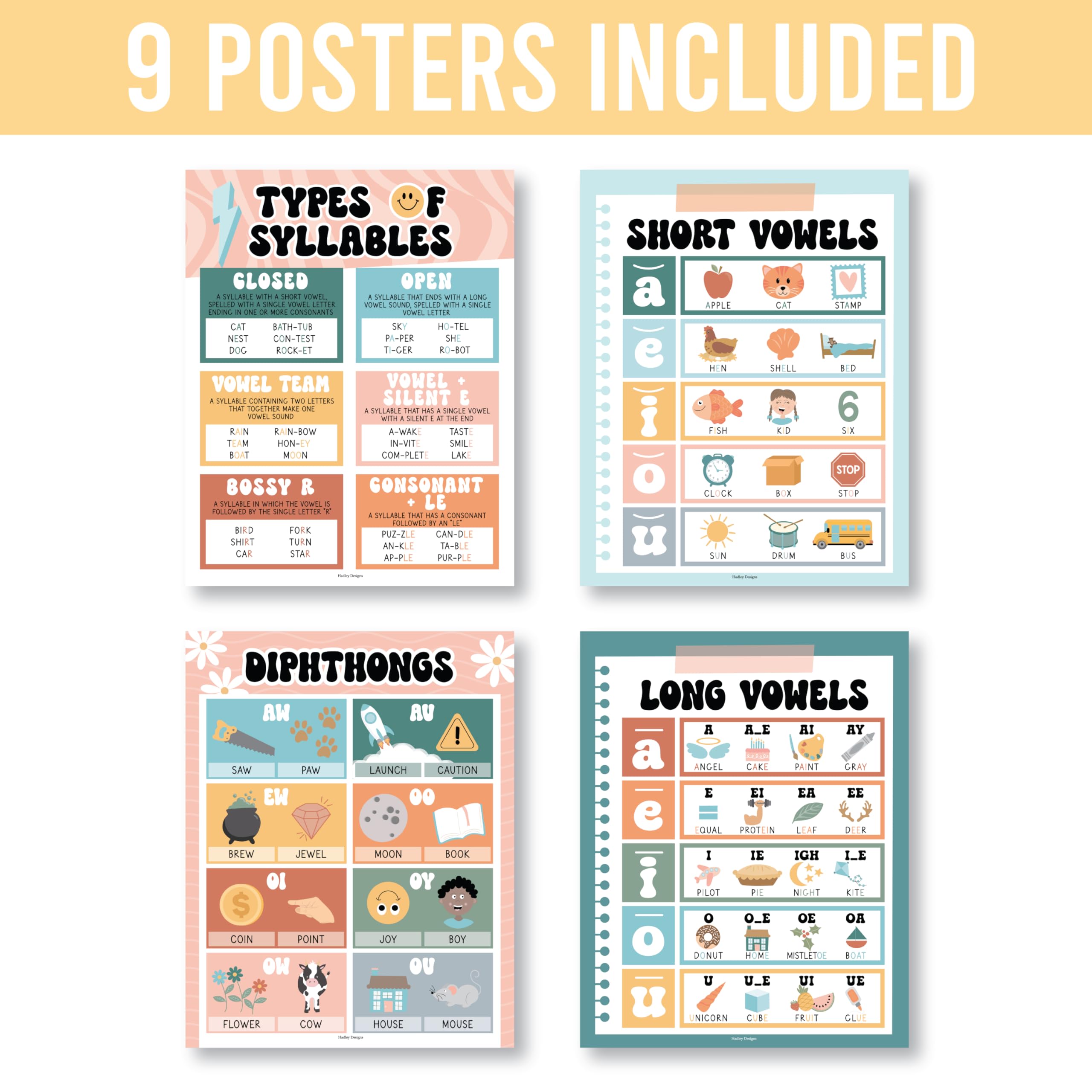 Mua 9 Retro Sound Wall Classroom Phonics Posters For Classroom Wall ...