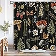 Amazon.com: Voshin Vintage Mushroom Shower Curtain Botanical Mushroom Fern Forest Plants Fabric ...