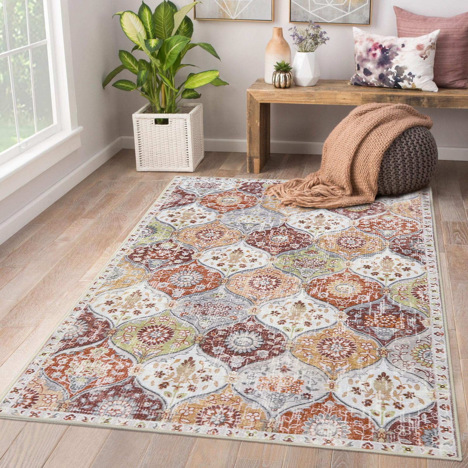 Lahome Moroccan Trellis Washable Small Area Rug, 3x5 Black Rug for ...