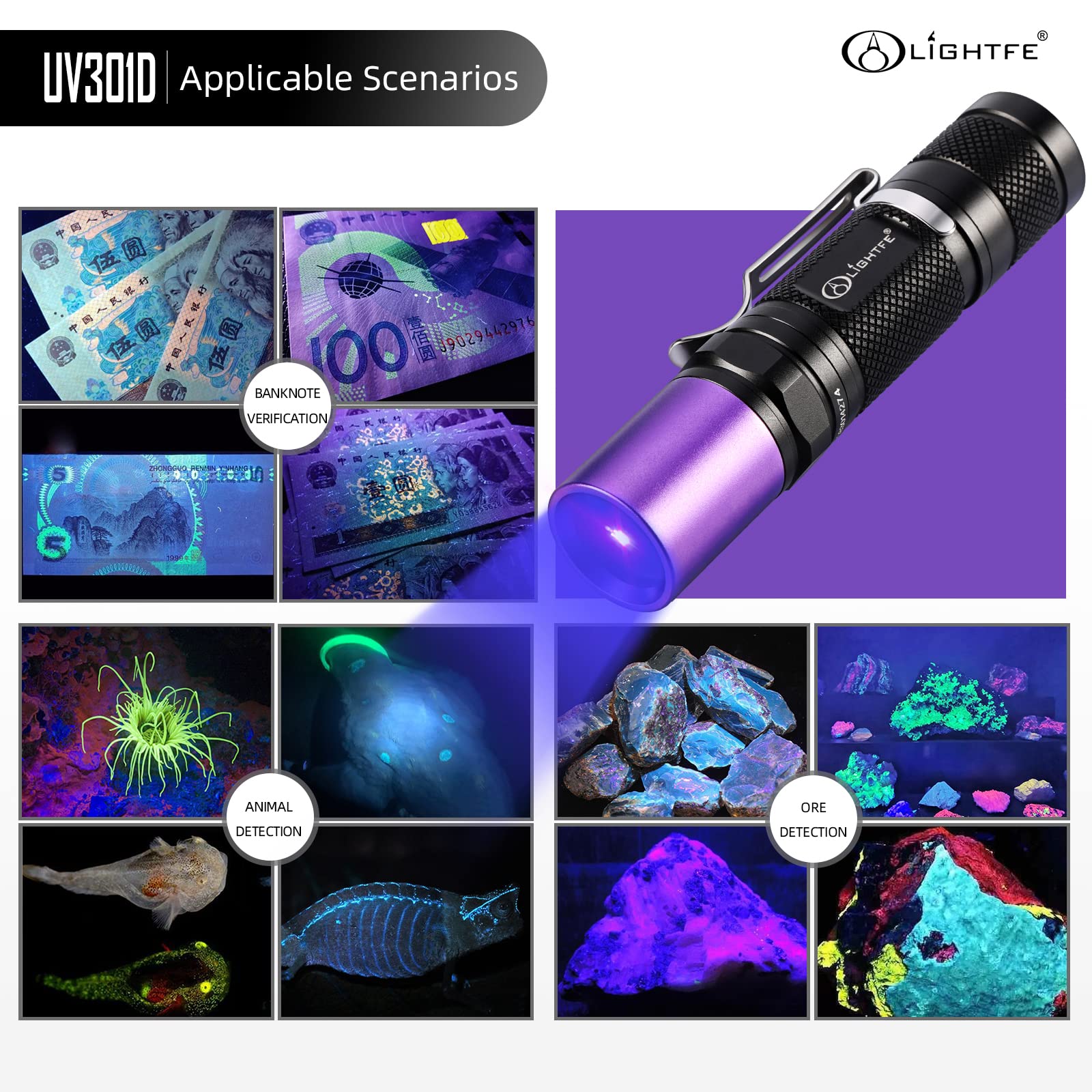 Mua LIGHTFE Black Light UV Flashlight 365nm Blacklight UV301D with LG ...