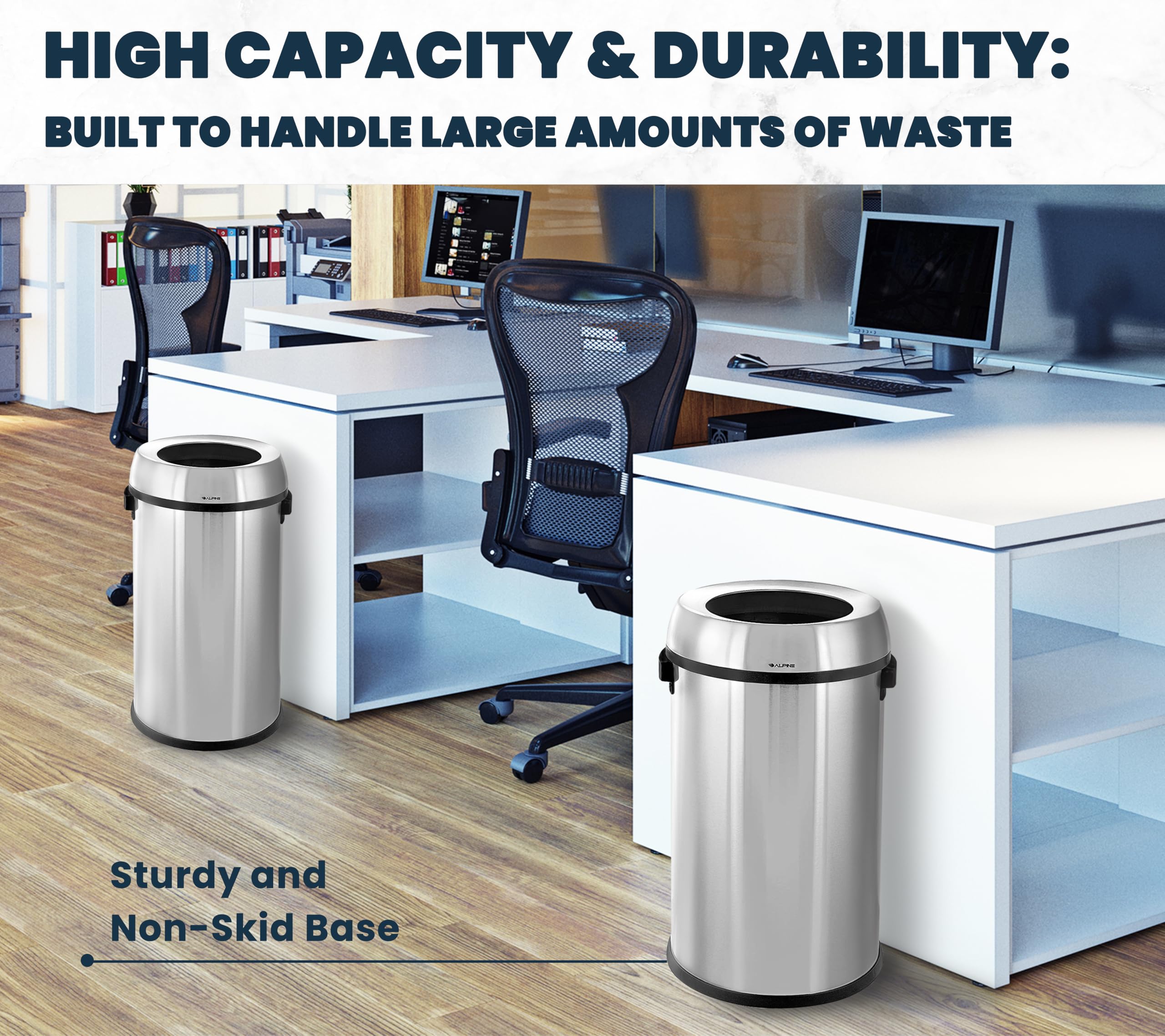 Alpine 17 Gallon Stainless Steel Open Top Trash Can – Commercial-Grade ...