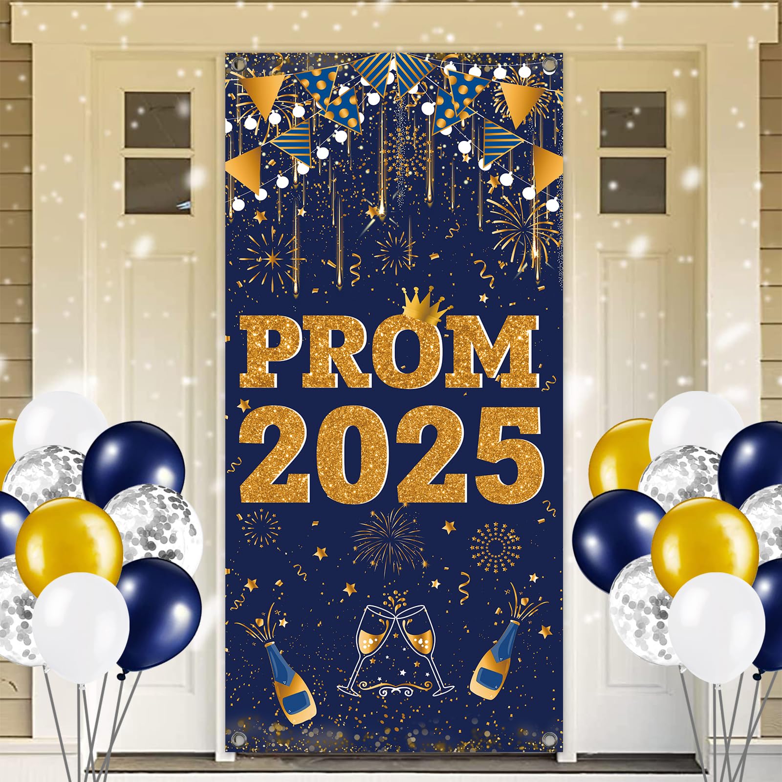 Prom Send Off Decorations 2025 Door Banner, Blue and Gold Prom Banner ...