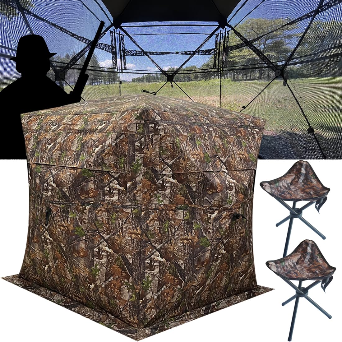 CROSS MARS Portable 2-3 Person 270 Degree See Through Hunting Blind ...