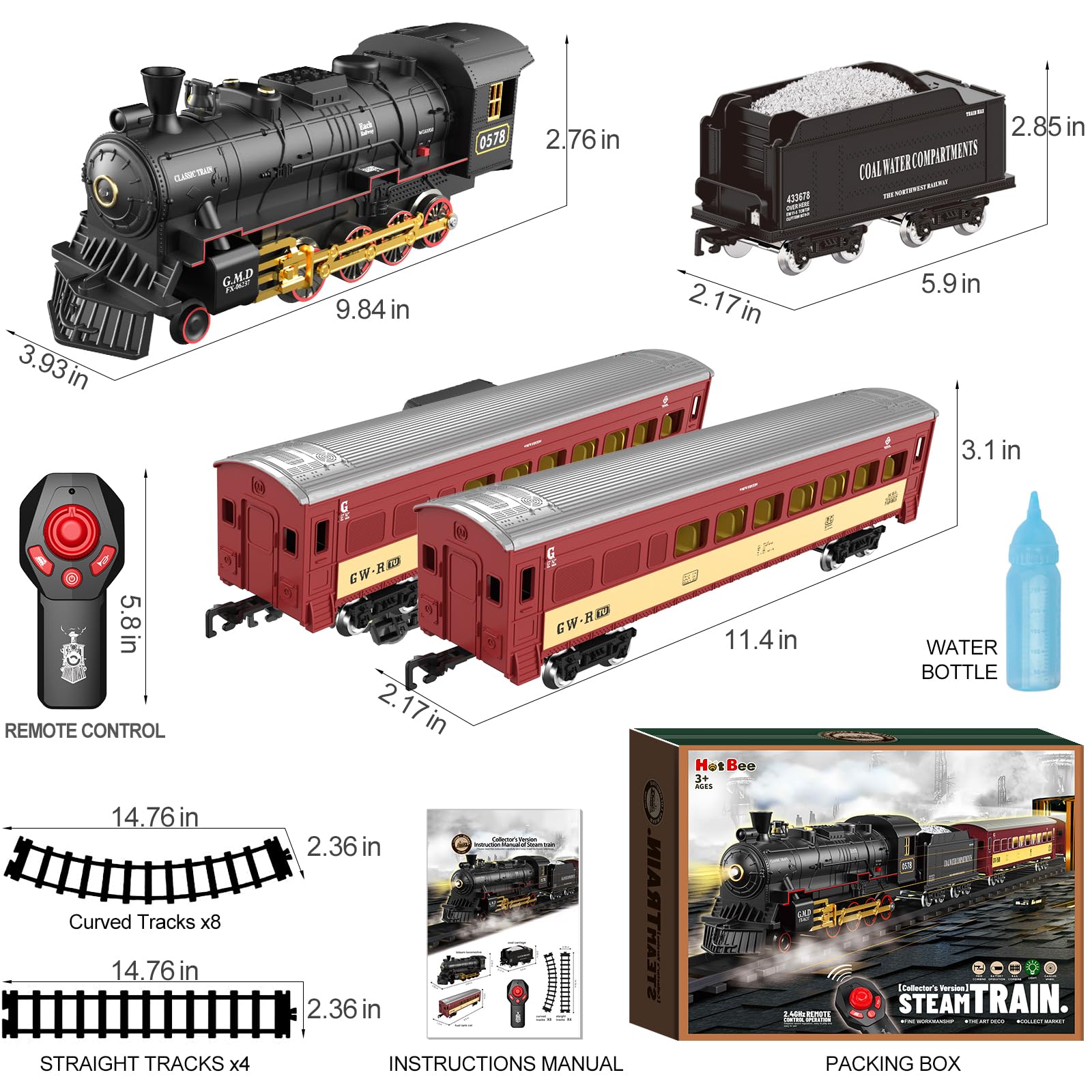 Mua Hot Bee Train Set for Boys,RC Train Sets w/Steam Locomotive,Light ...