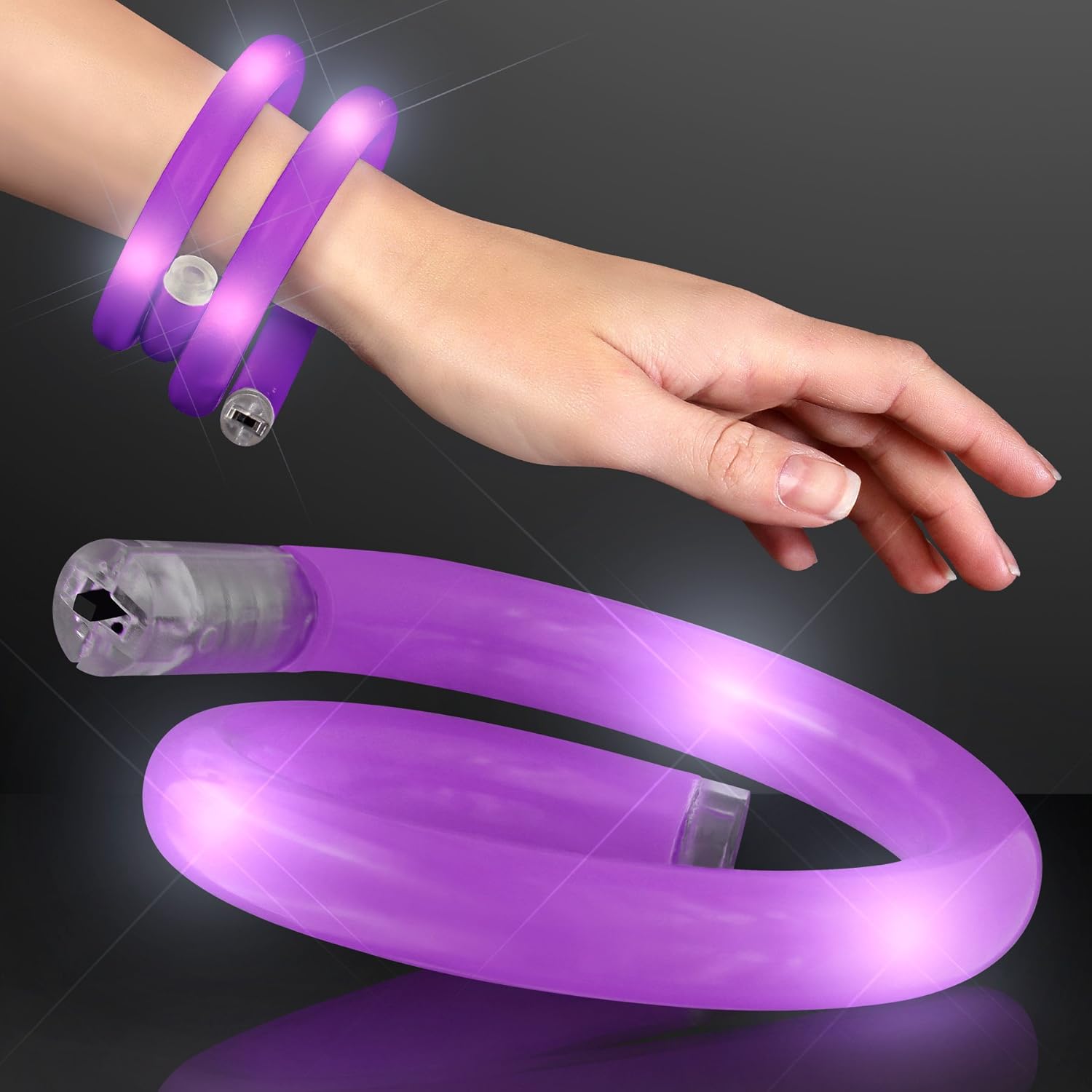 Amazon.com: Purple Flashing LED Light Up Wrap Around Tube Bracelets ...