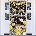 Amazon.com: GYA 3x6ft Black Gold Birthday Door Banner Glitter Sequin ...