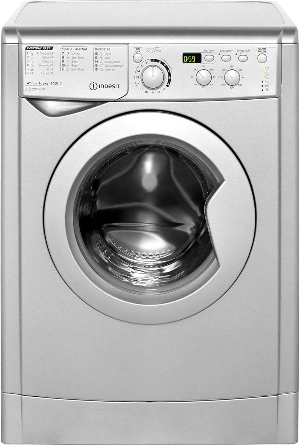 Indesit My Time EWD81482S 8Kg Washing Machine with 1400 rpm - Silver ...