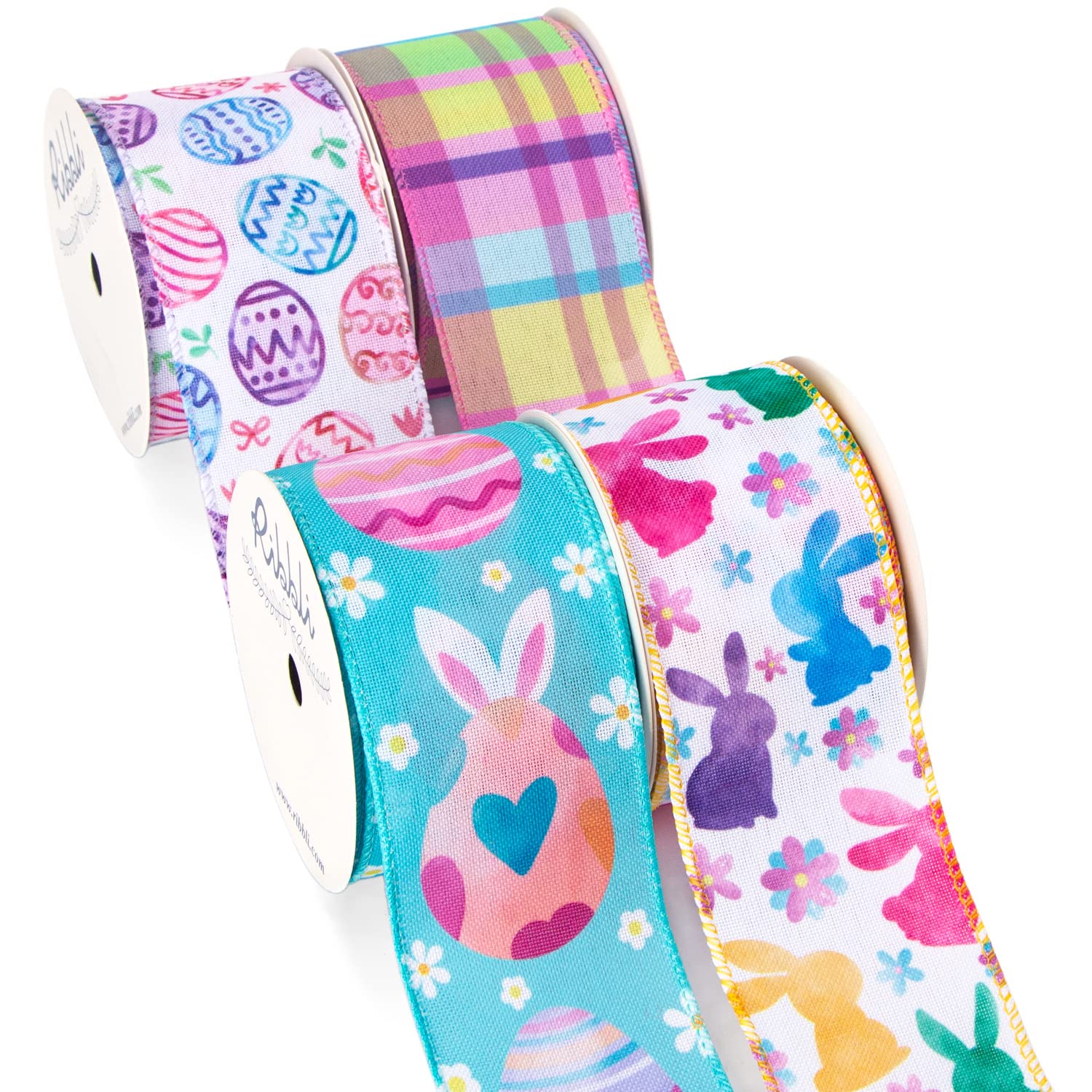 Ribbli Easter Ribbon Wired-Easter Pastel Bunny Easter Eggs Colorful ...