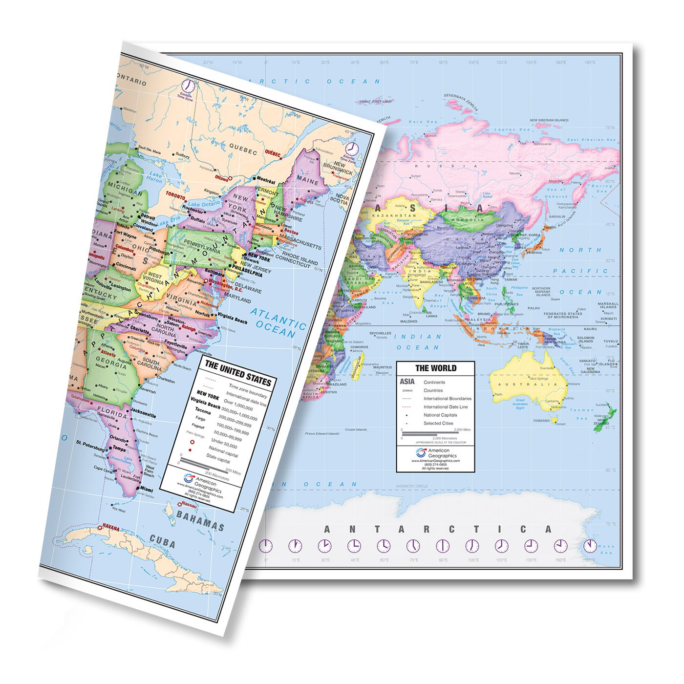 Amazon.com : US and World Desk Map (13" x 18" Laminated) by American ...