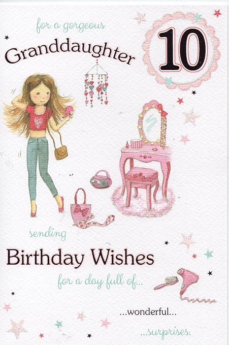 Granddaughter 10 Today 10th Heart Word Design Happy Birthday Card Granddaughter 10 Today 10th Heart Word Design Happy Birthday Card