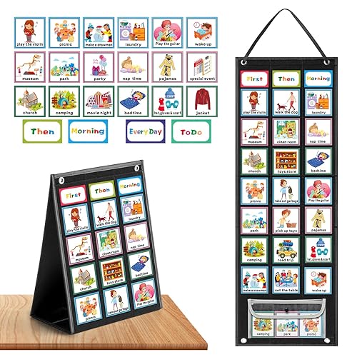 ANCOMEDO Large Black Visual Schedule Chart for Kids Chore with 92 Pcs ...