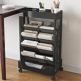 Amazon.com: COAVODQ Book Cart with Wheels Mobile Bookshelf Rolling ...