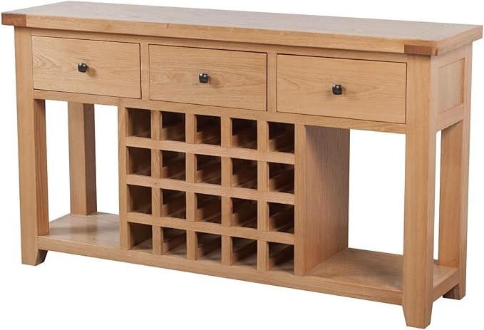 Devon Solid Oak 3 Drawer Console Table with Wine Rack/Natural Oak ...