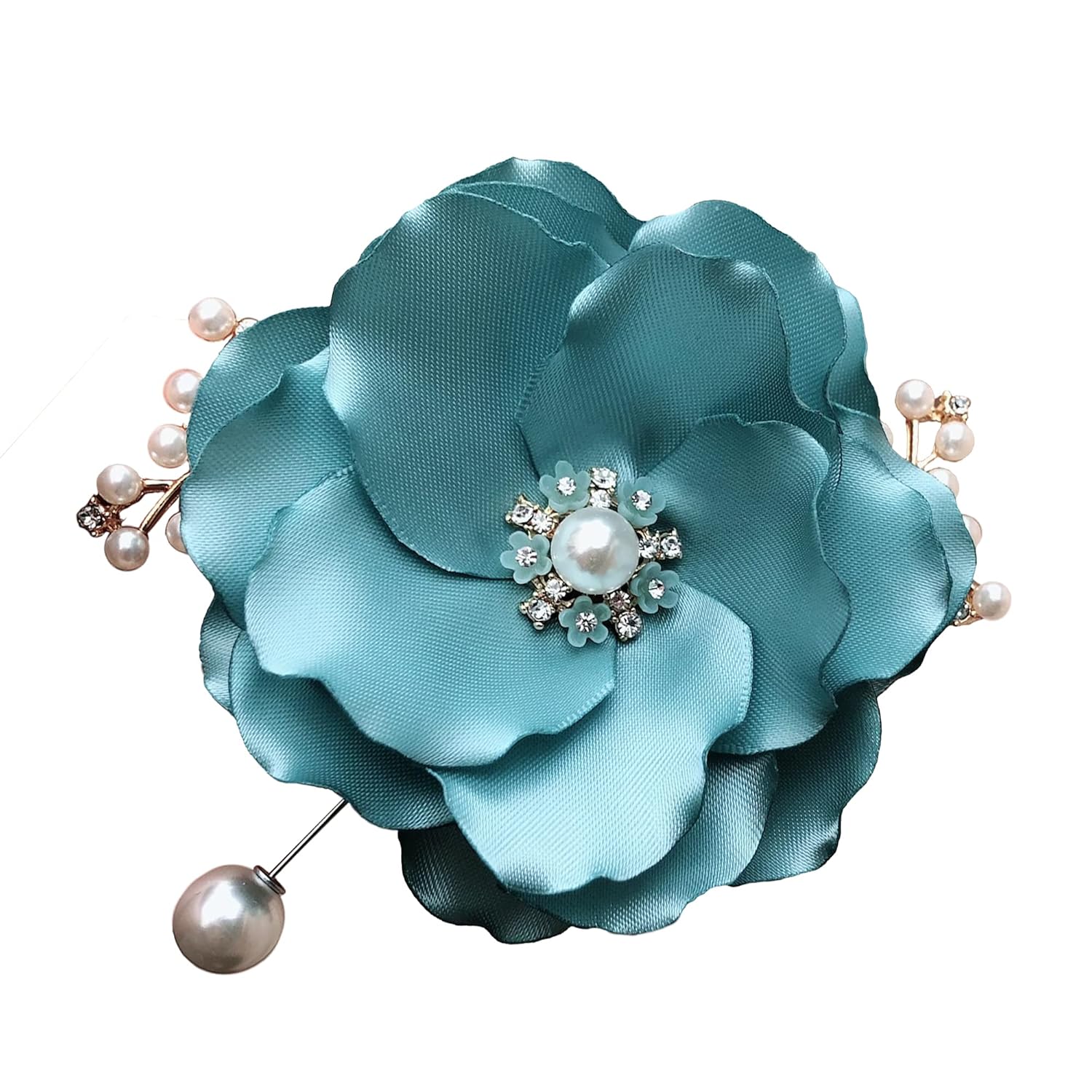 Amazon.com: Medium Handmade Silk Jasmine Flower Brooch Pins, Nile Green ...