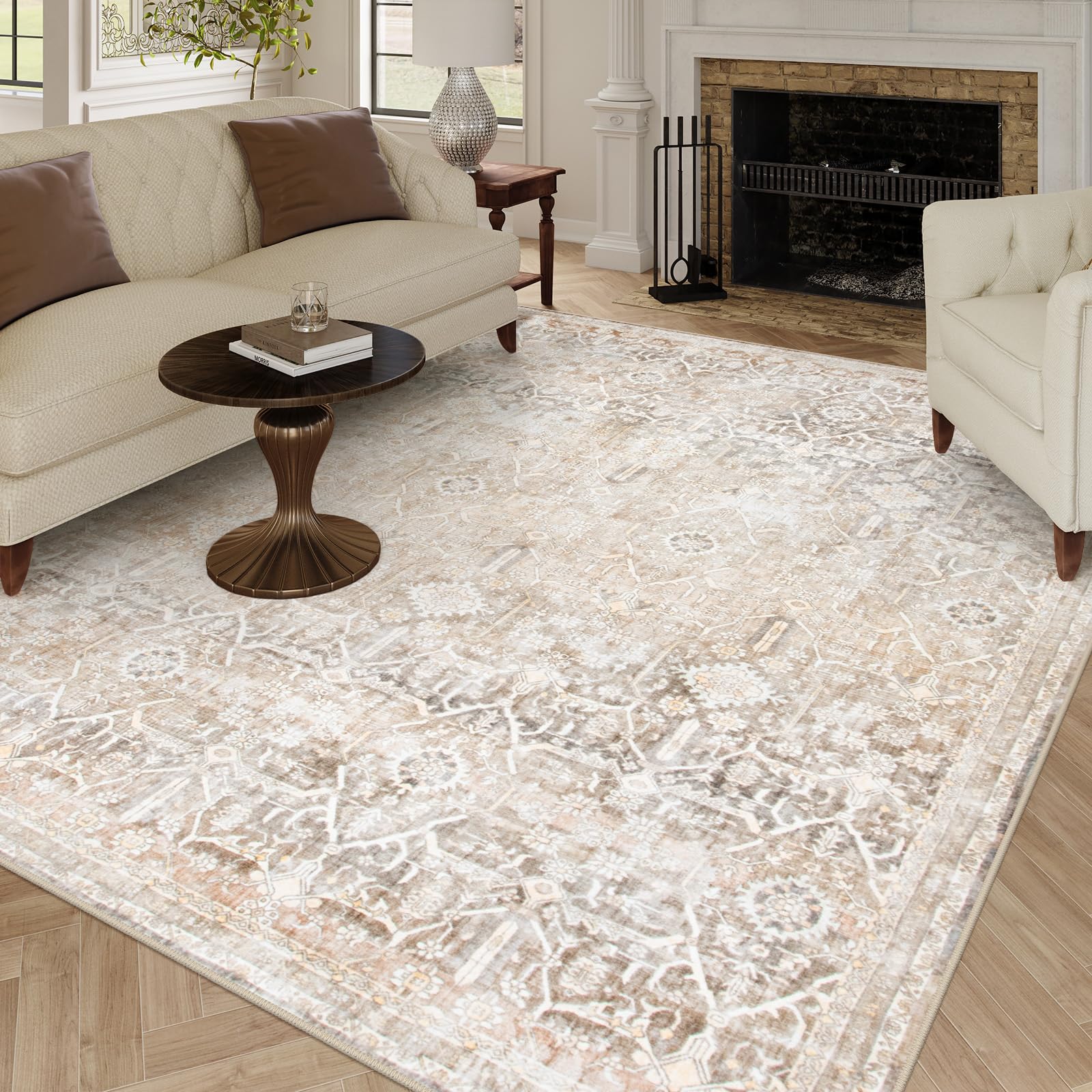 Area Rug for Living Room 6x9, Machine Washable Neutral Farmhouse Rugs ...