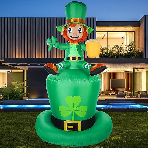 Sosation 8 ft St. Patrick's Day Inflatable Leprechaun Blow up Outdoor ...