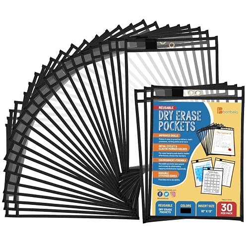 Dry Erase Pockets - 10 x 13 Reusable Dry Erase Pocket Sleeves for Work ...