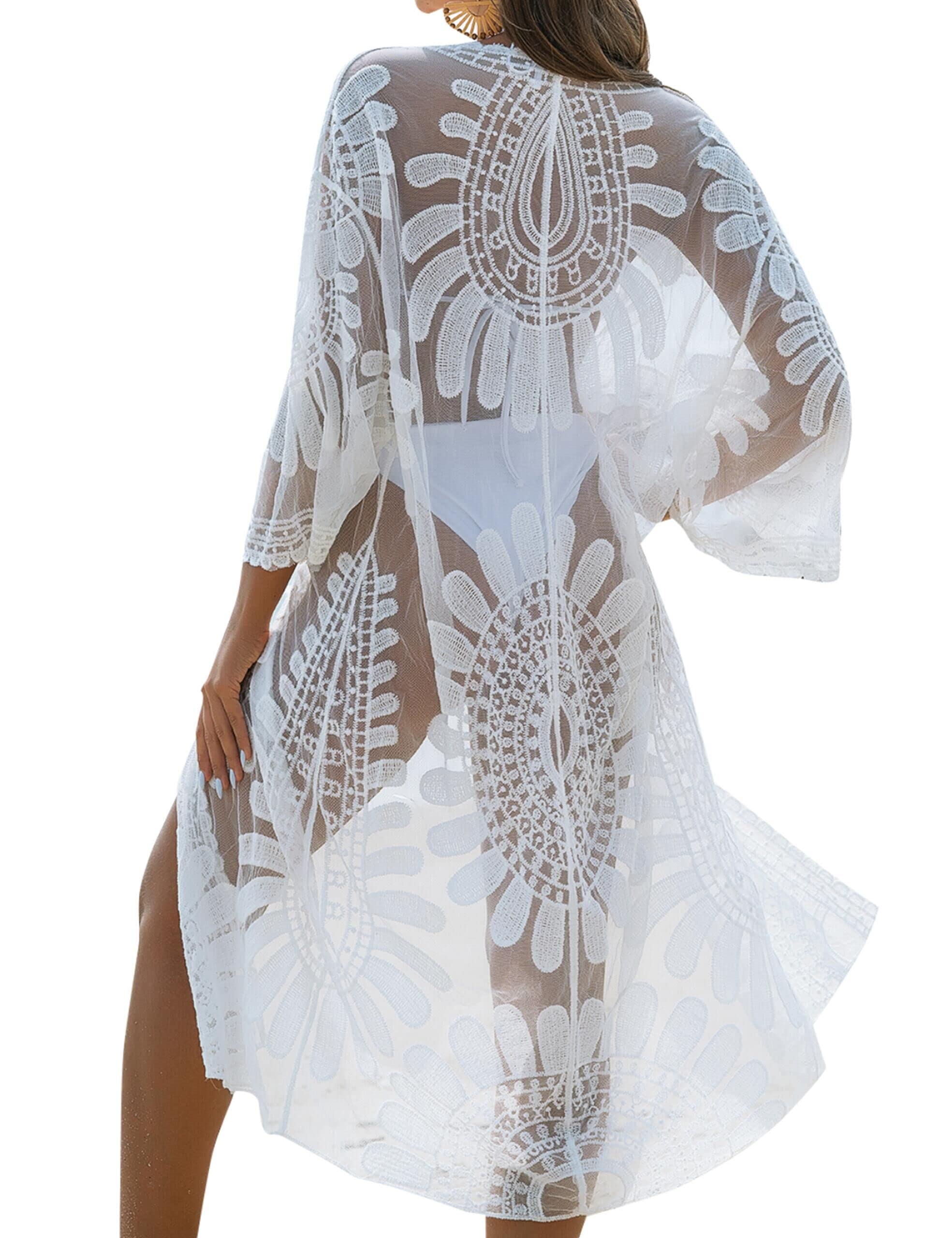 Blooming Jelly Womens Bathing Suit Cover Up 3/4 Sleeve Mesh Swimsuit ...