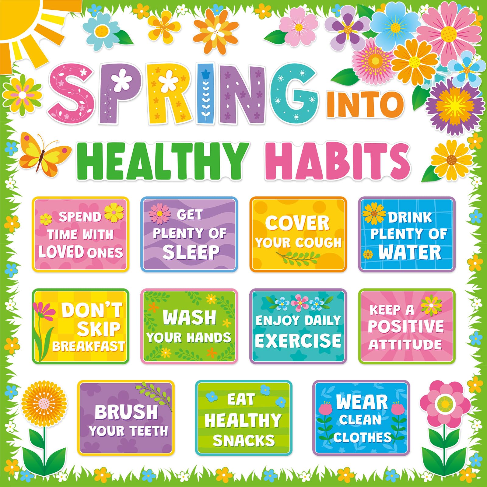Ctosree 60 Pcs Spring Healthy Bulletin Board Decorations Set Habits ...