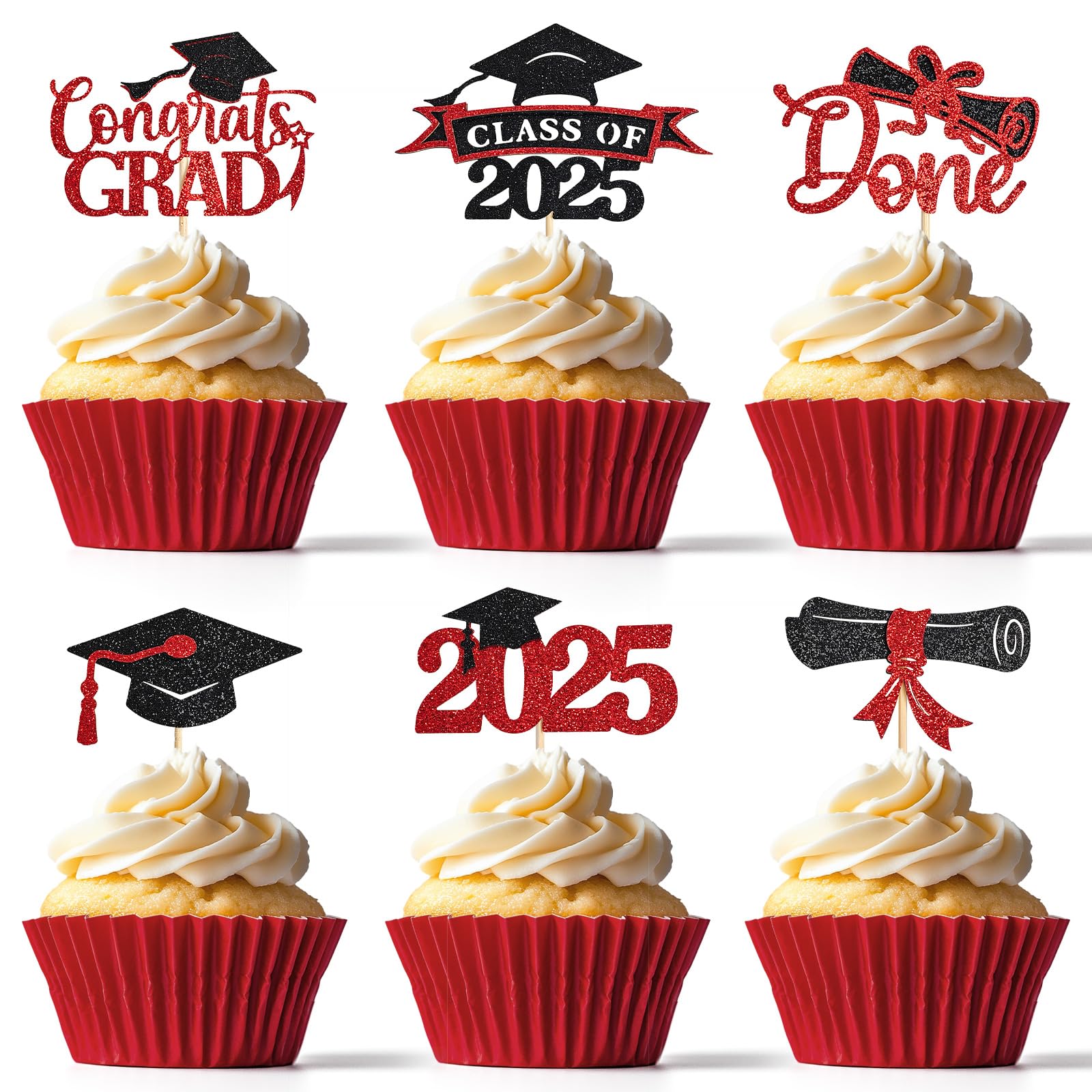 EMORBALS 36 Pcs Graduation Cupcake Toppers 2025, Class of 2025 Cupcake ...