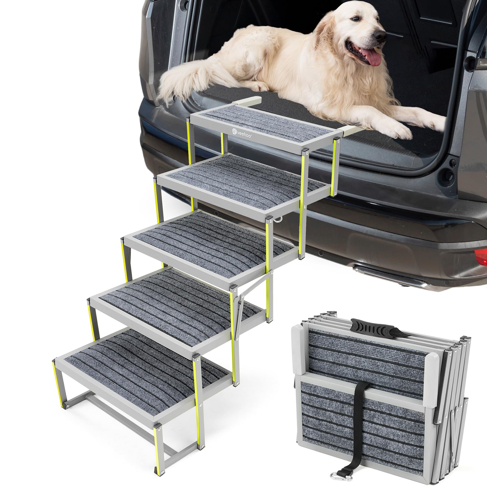 Veehoo Dog Stairs for Car, Aluminum Folding Dog Steps for Cars Truck ...