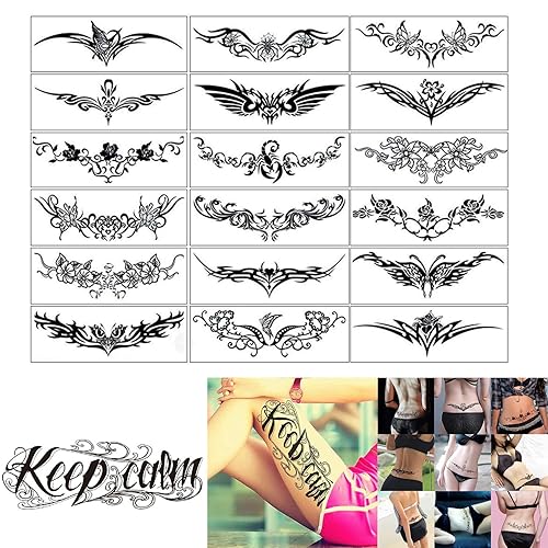 ELANE 19 Sheets Tramp Stamp Temporary Tattoo,Fake Temporary Tramp Stamp ...