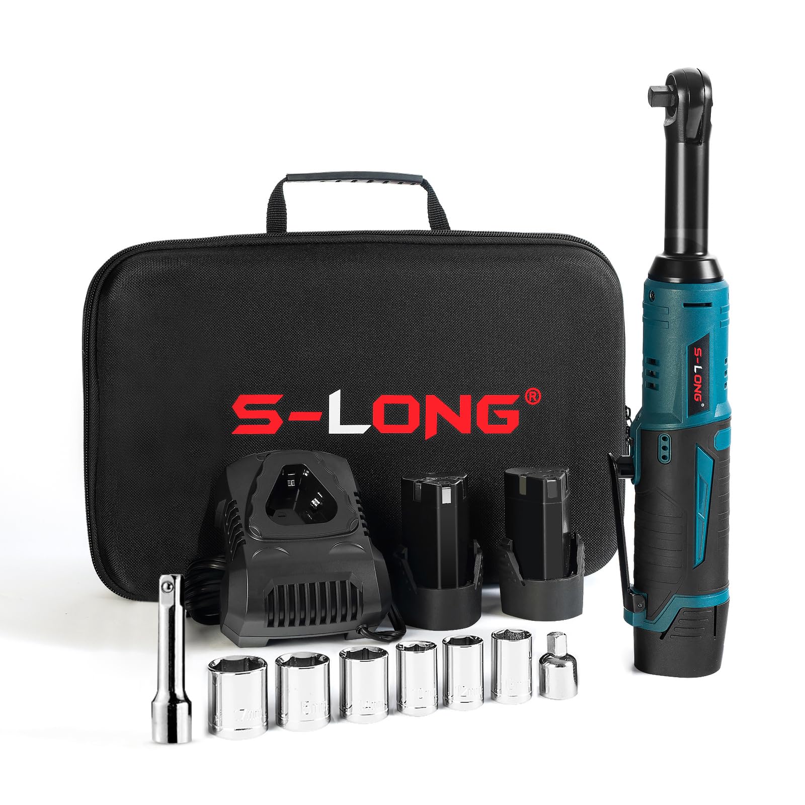 S-LONG Extended Cordless Ratchet Wrench Set, 3/8" 400 RPM 12V Power ...