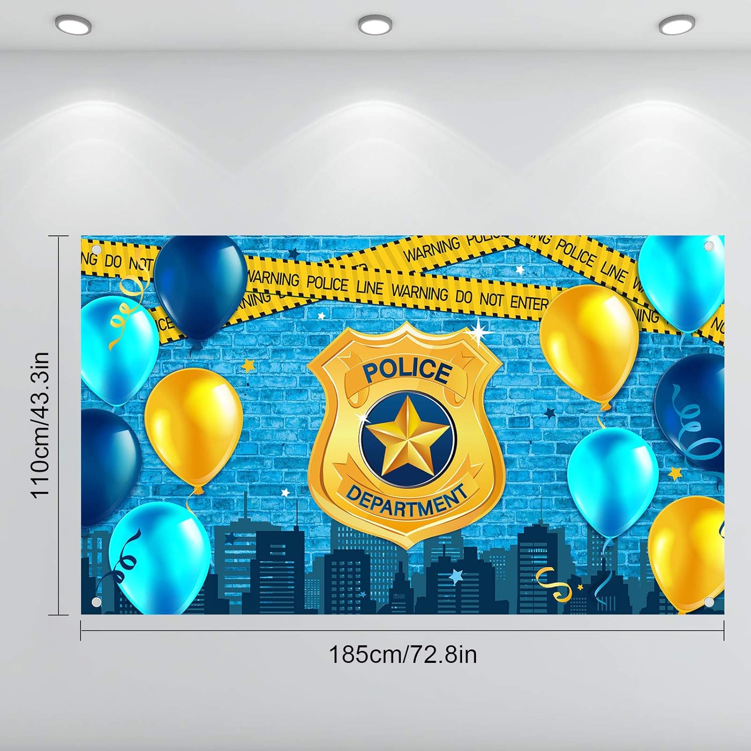 Police Party Photography Banner Police Department Badge Blue Brick Wall ...