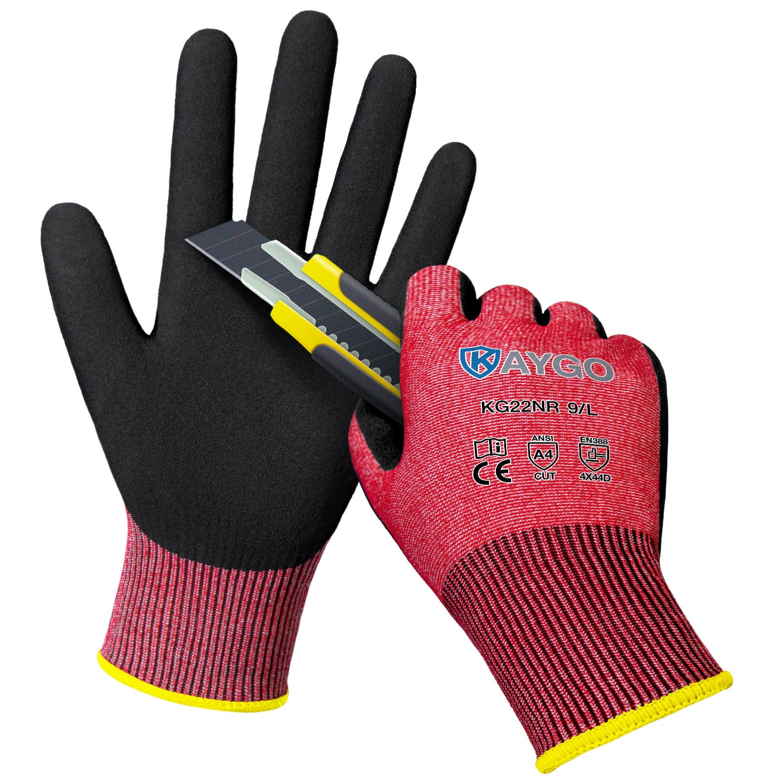KAYGO Cut Resistant Gloves Micro Finishing Nitrile Coated,ANSI Cut ...