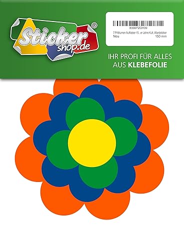 7 Prilblumen Aufkleber 150 mm, Retro Style 70er Jahre Kult, Wandsticker ...