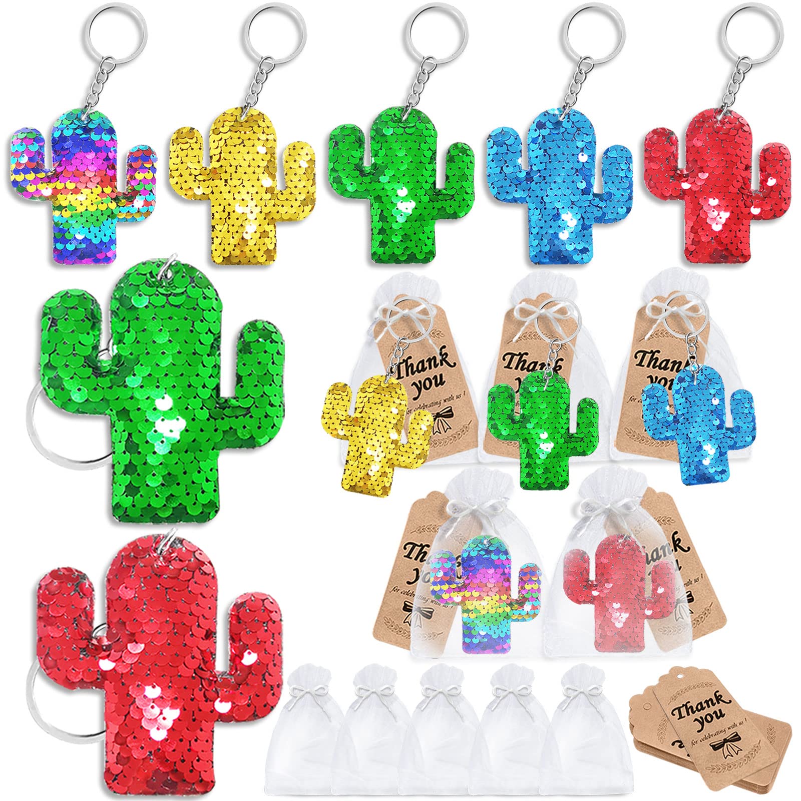 CiciBear 60 Pack Double-Deck Cactus Sequin Keychain Set with 20 Cactus ...