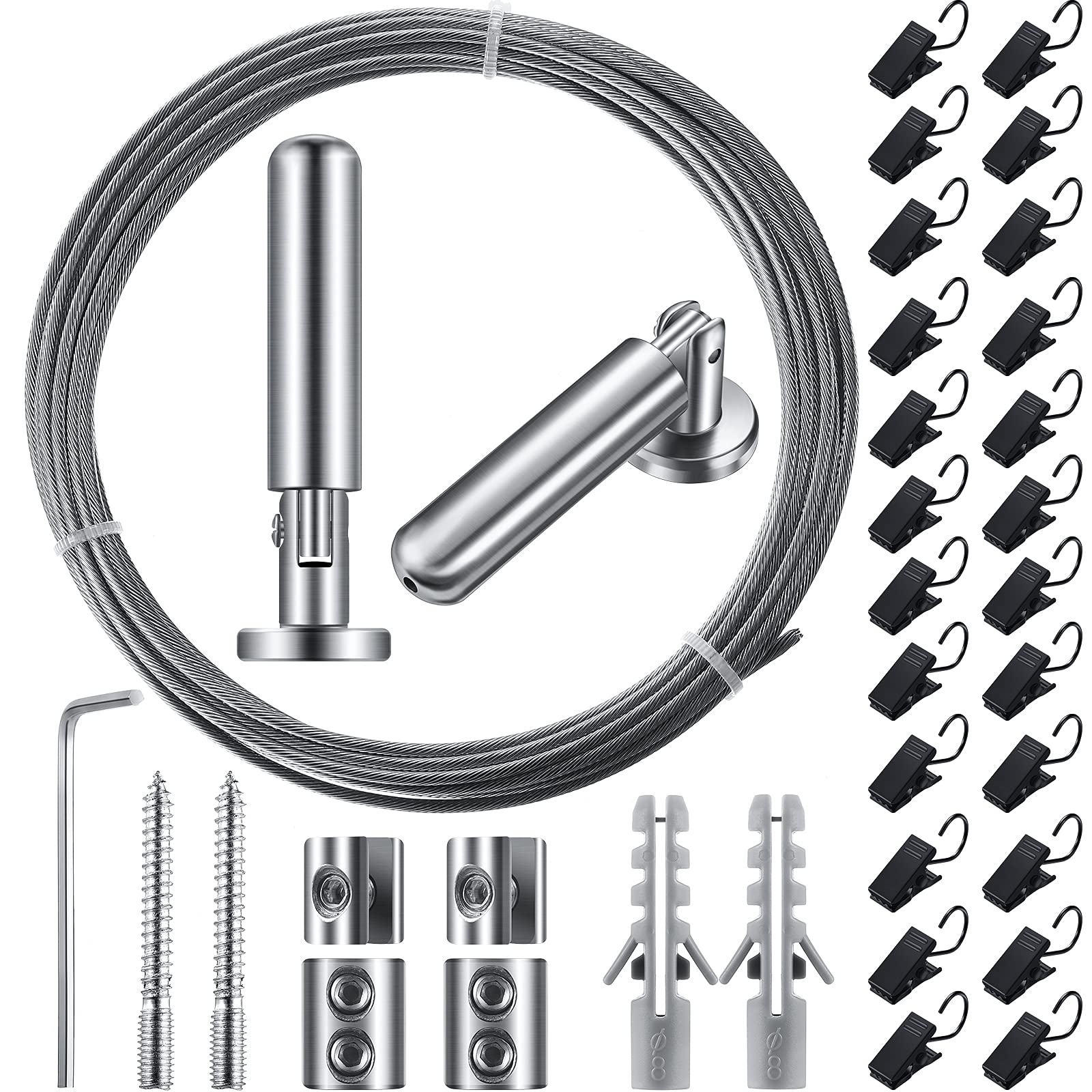 Jetec 196 Inch/ 5 m Wire Curtain Rod Room Divider Hanging System with ...