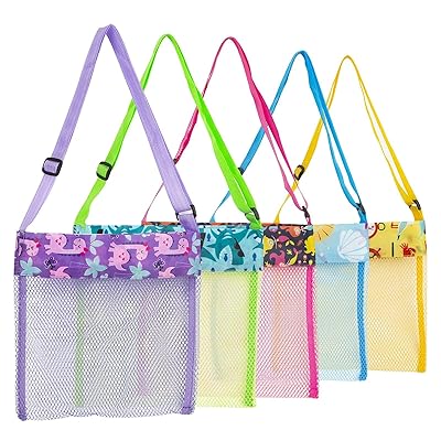 Buy Beach Toys Shell Bags Beach Bag for Kids 5 Pcs Colorful Mesh Beach ...
