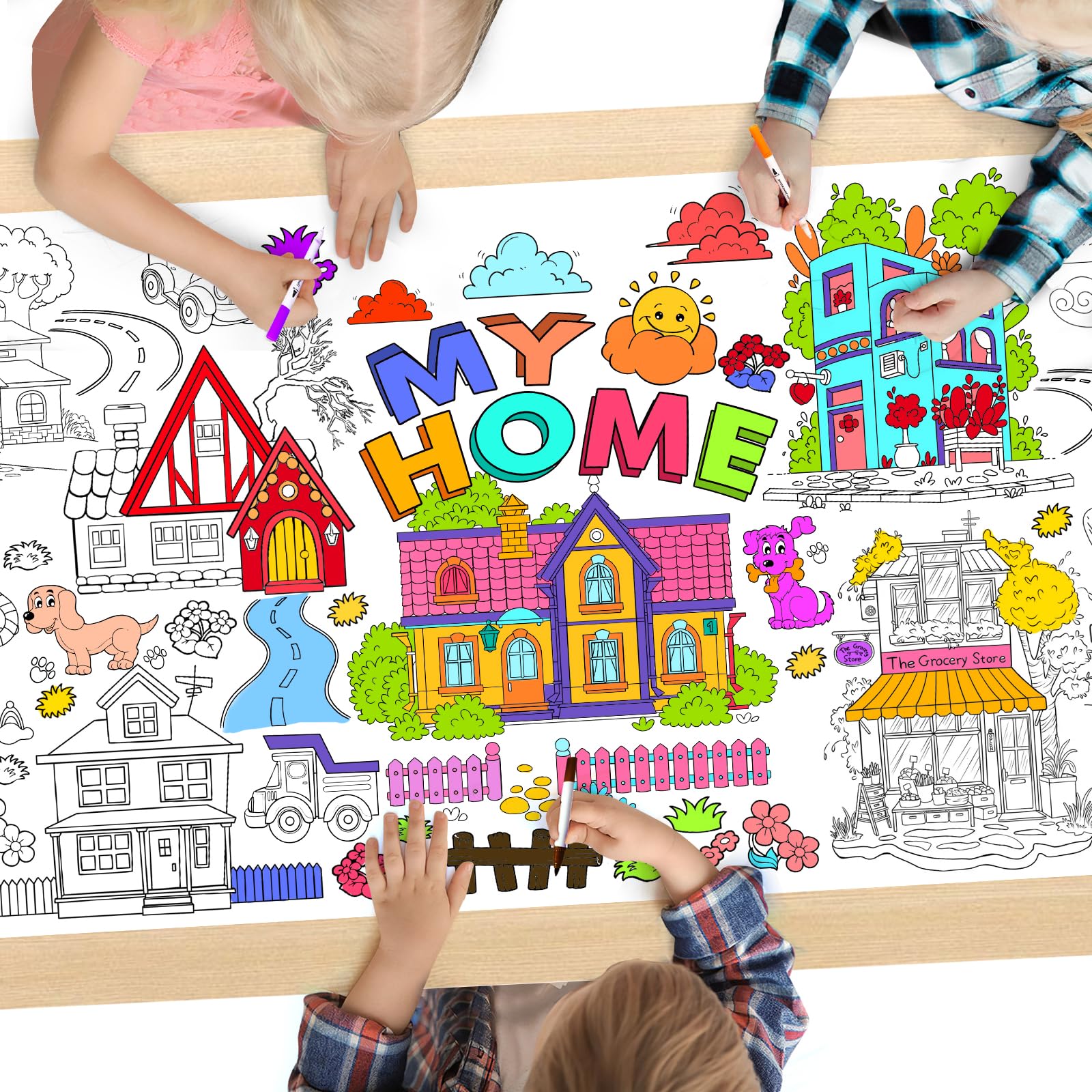 Kids Building Party Giant Coloring Poster - 31.5x72 Inch - Versatile ...