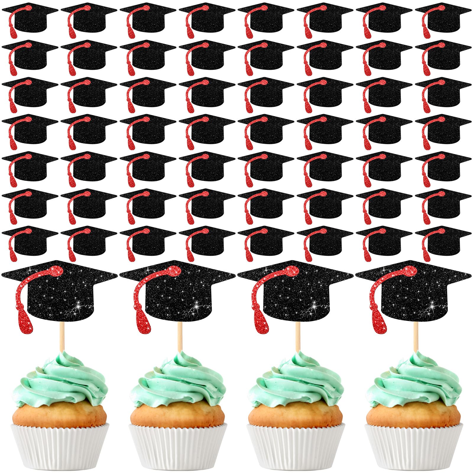 Leinuosen 100 Pcs 2025 Graduation Cap Cupcake Toppers Bulk Glitter ...
