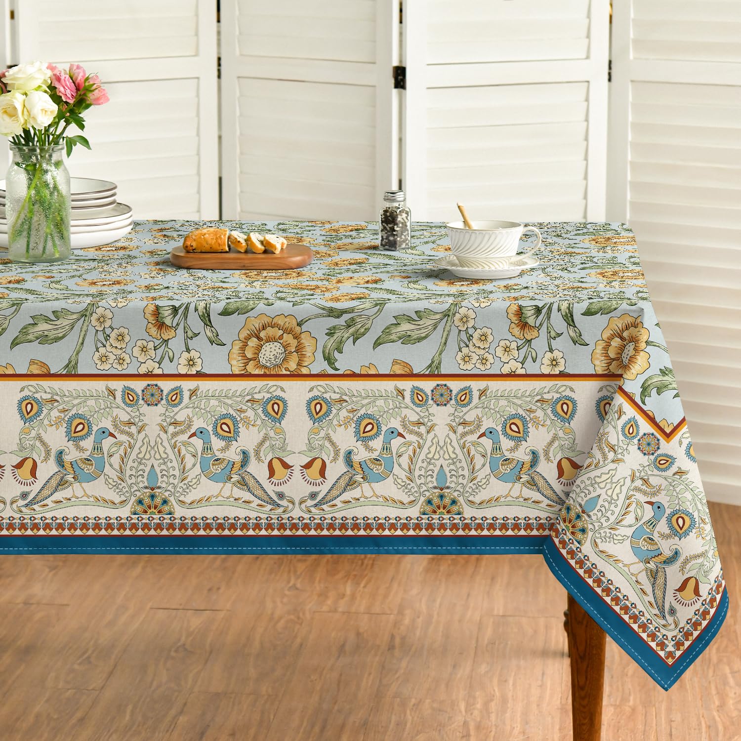 Horaldaily Rustic Square Tablecloth 60x60 Inch, Bird Floral Vintage ...