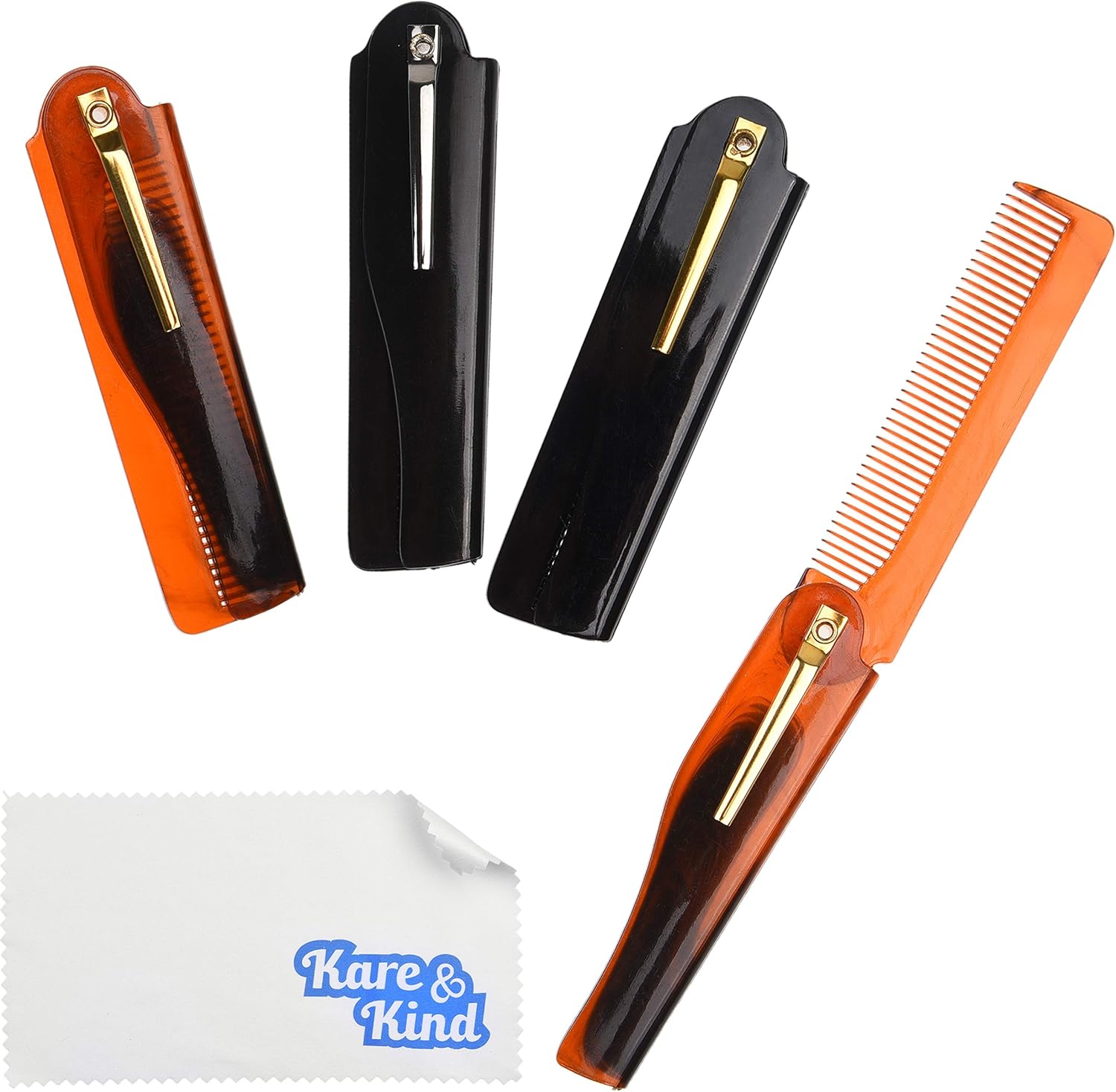 Kare & Kind Folding Pocket Comb for Men - 4 Pc Fine Tooth Comb (2 Brown ...