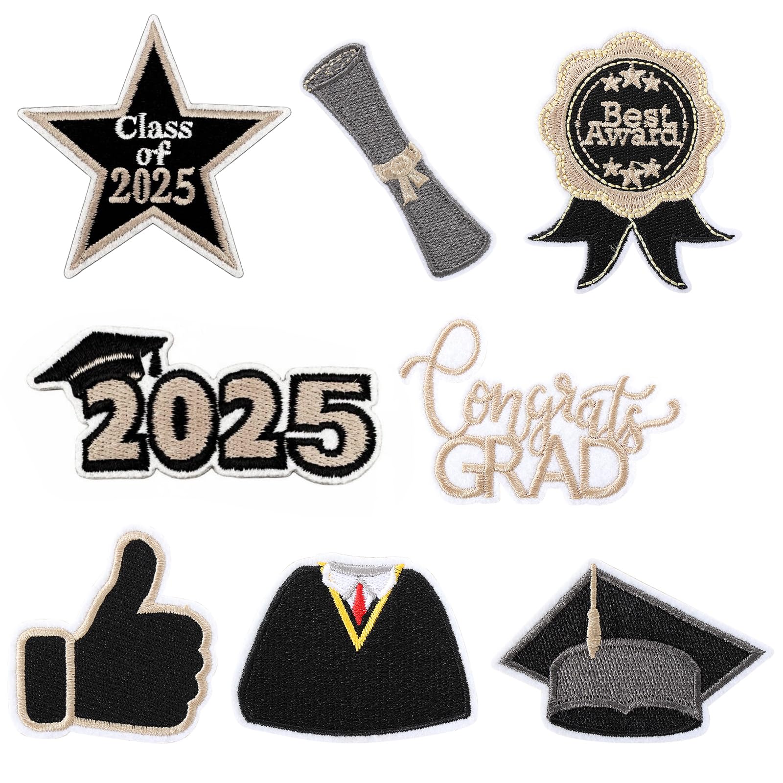 Lystaii 8Pcs Class of 2025 Graduation Embroidered Patches Congrats Grad ...