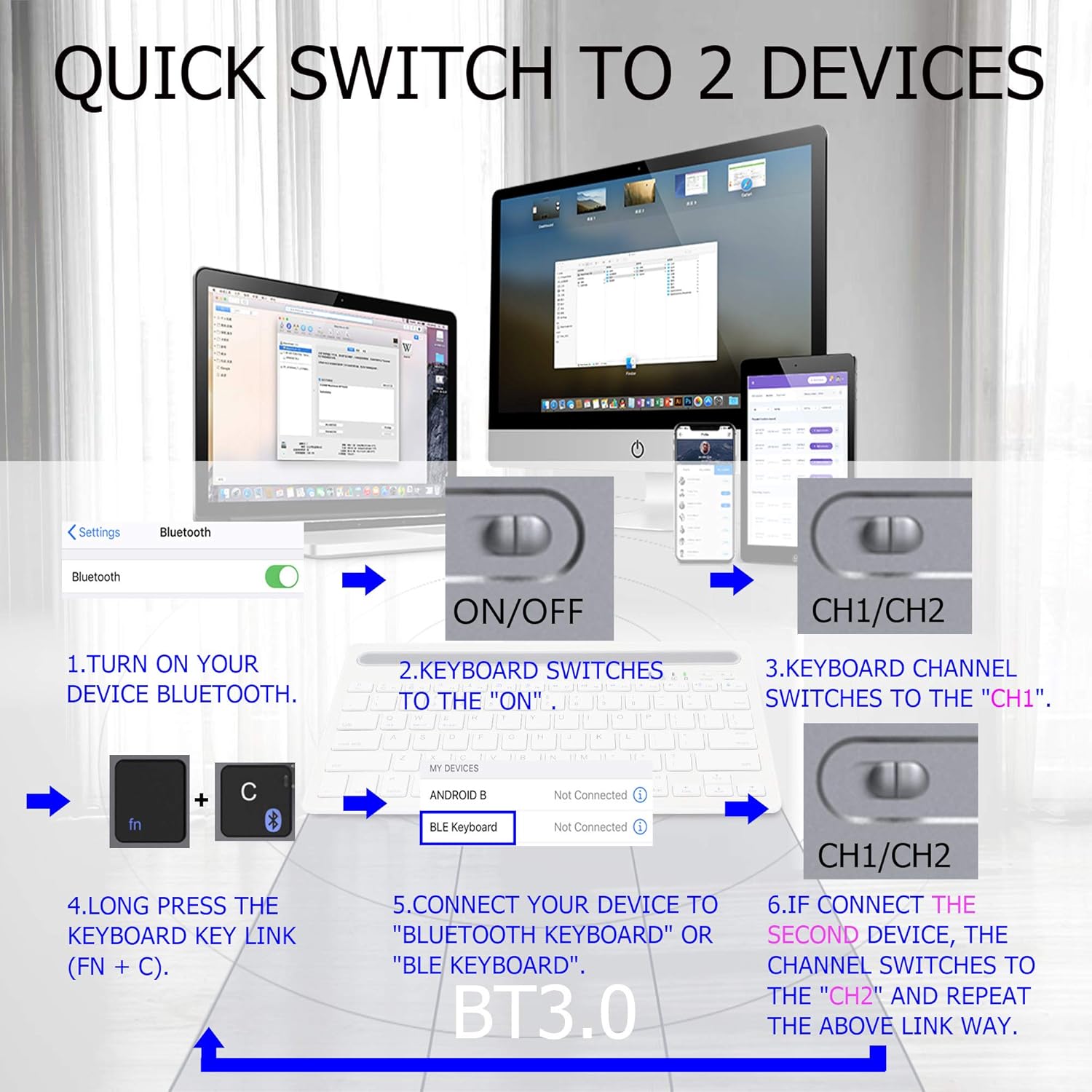 RIIEYOCA Multi-Devcie Bluetooth Keyboard, Dual Mode & Rechargeable Slim ...