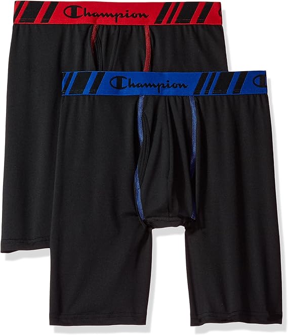 Champion Mens Tech Performance Long Boxer Brief Boxer Briefs - Black ...