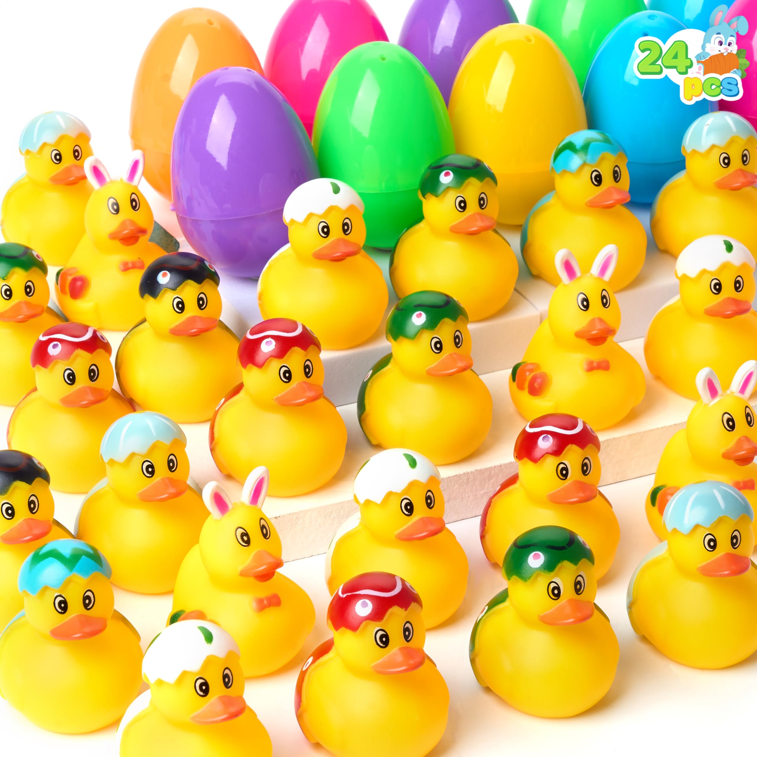 JOYIN 24 Pcs Prefilled Easter Eggs with Rubber Ducks, Variety Duckies ...