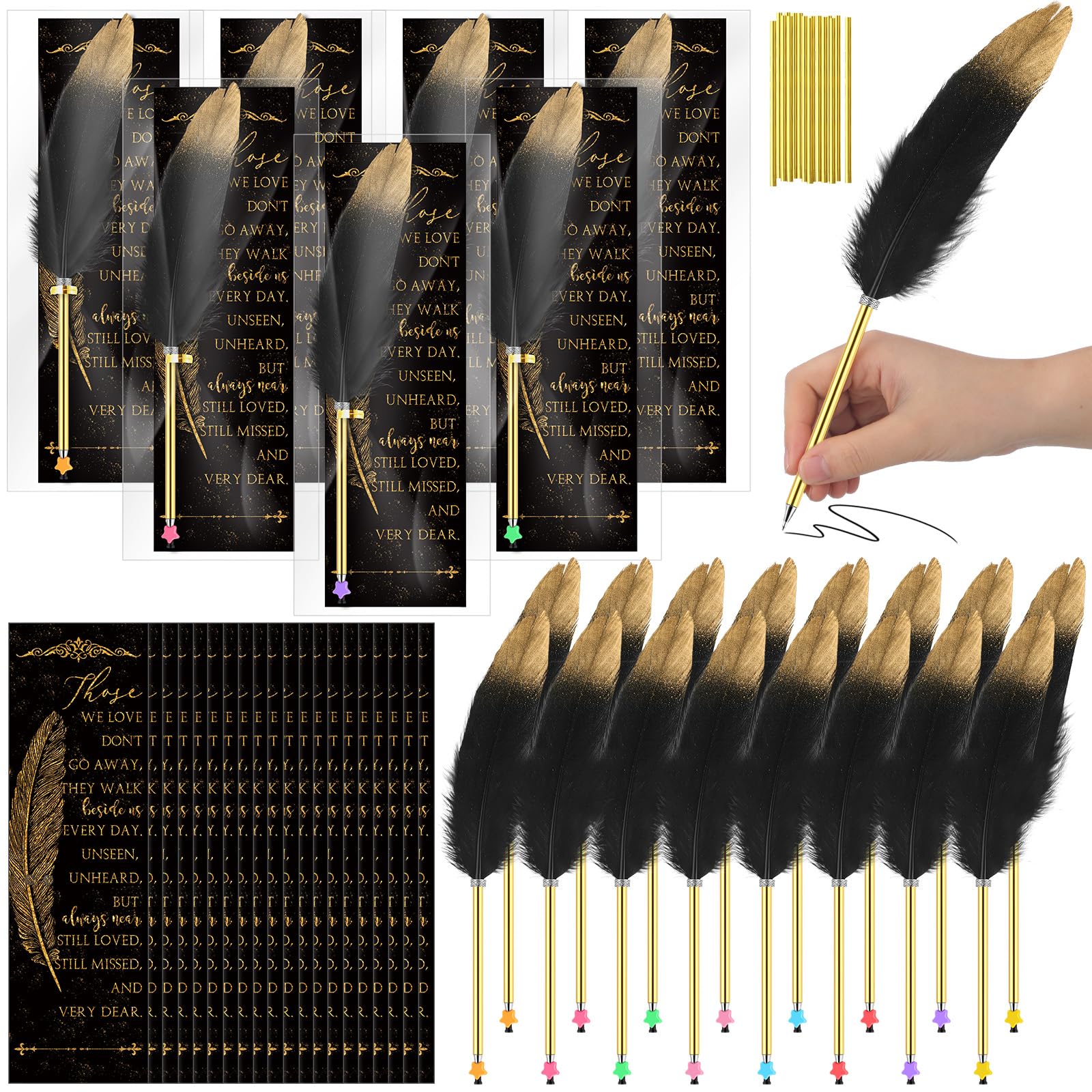 36 Sets Feather Quil Ballpoint Pens Bulk 36 Memorials Cards and Bags ...