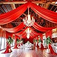 Amazon.com: FANPROMS Red Ceiling Drapes for Party 2 Panels 5x20FT Sheer ...